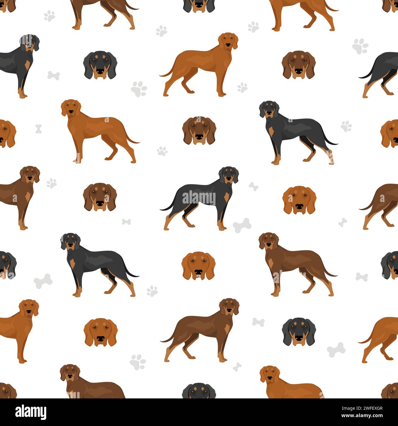 Polish Hunting dog seamless pattern. All coat colors set. All dog ...
