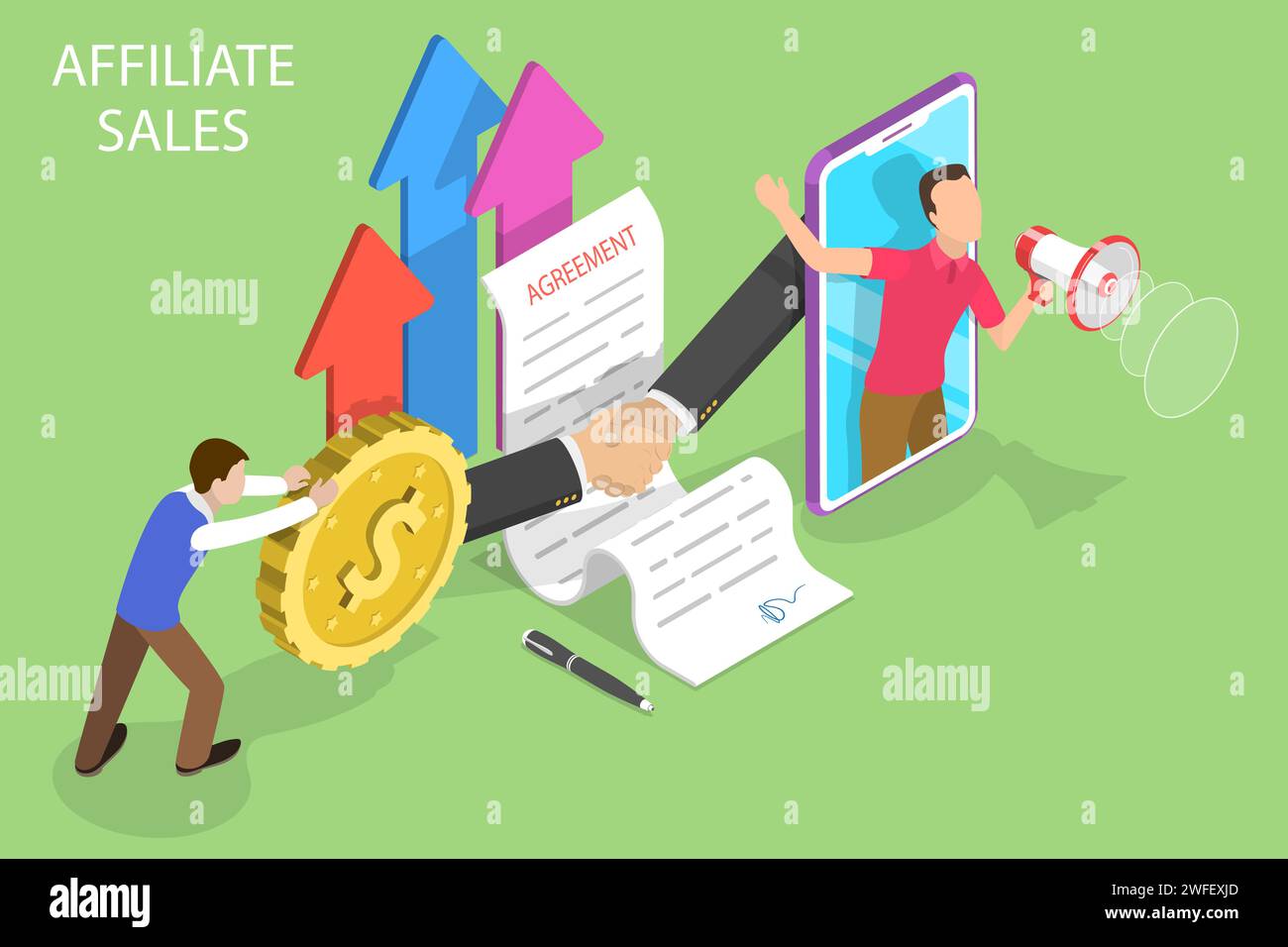 Isometric flat vector concept of affiliate sales, marketing strategy, referral program ...