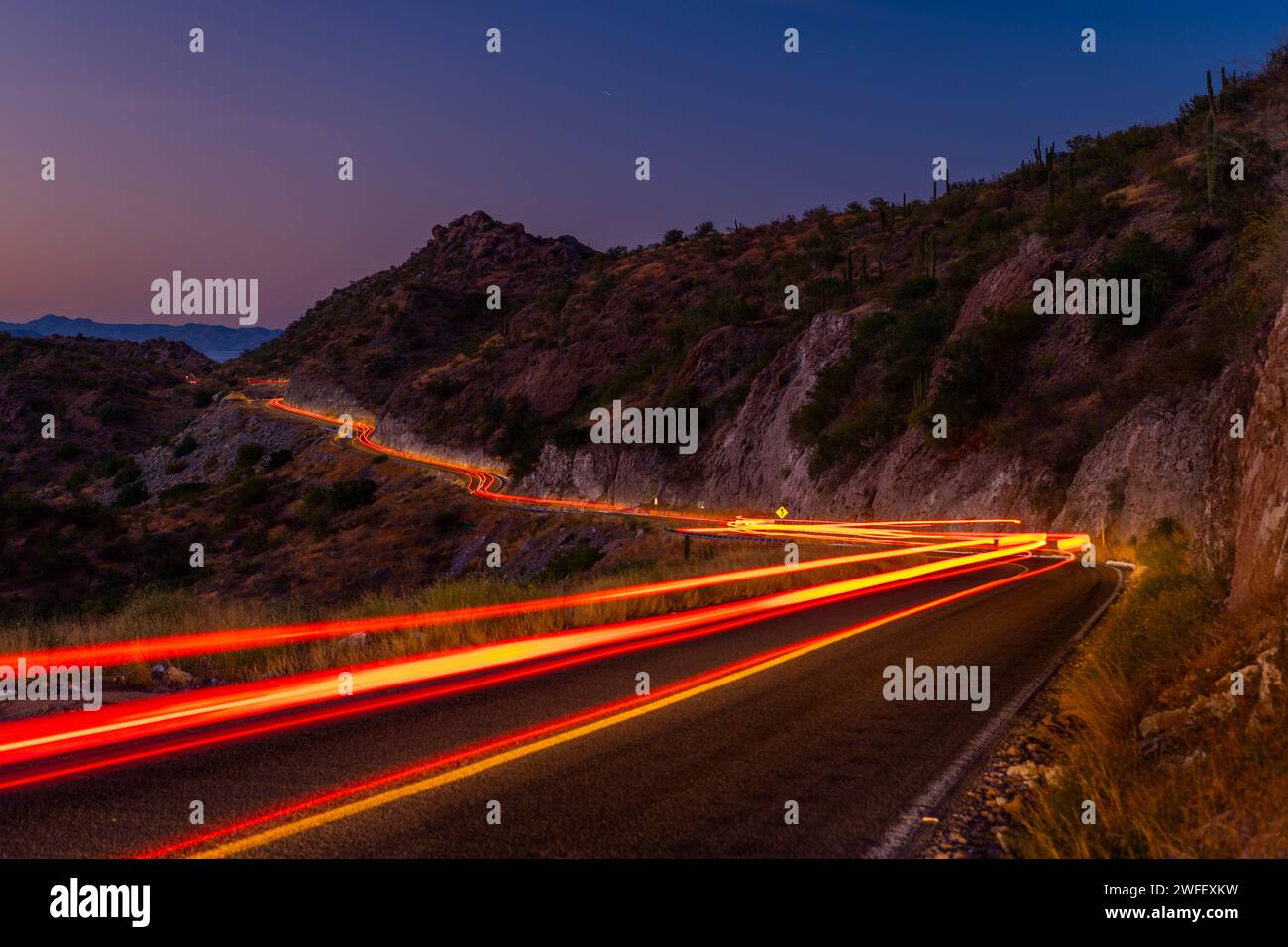 Car lights on Baja Highway, Baja California Sur, Mexico Stock Photo - Alamy