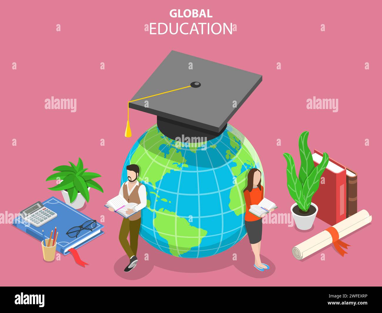Flat isometric vector concept of global online education, e-learning ... Flat isometric vector concept of global online education, e-learning ...