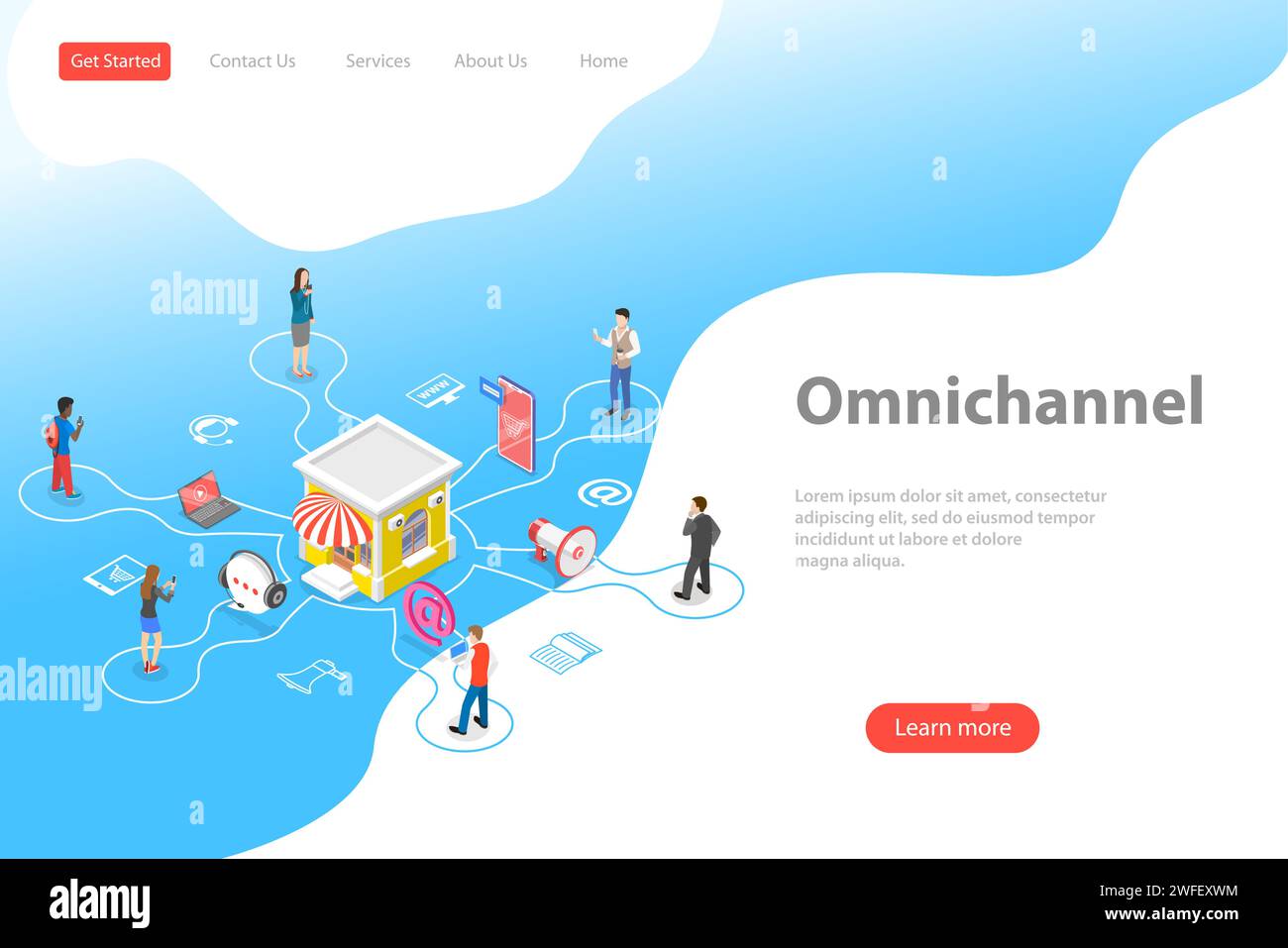 Isometric flat vector landing page template of cross channel ...