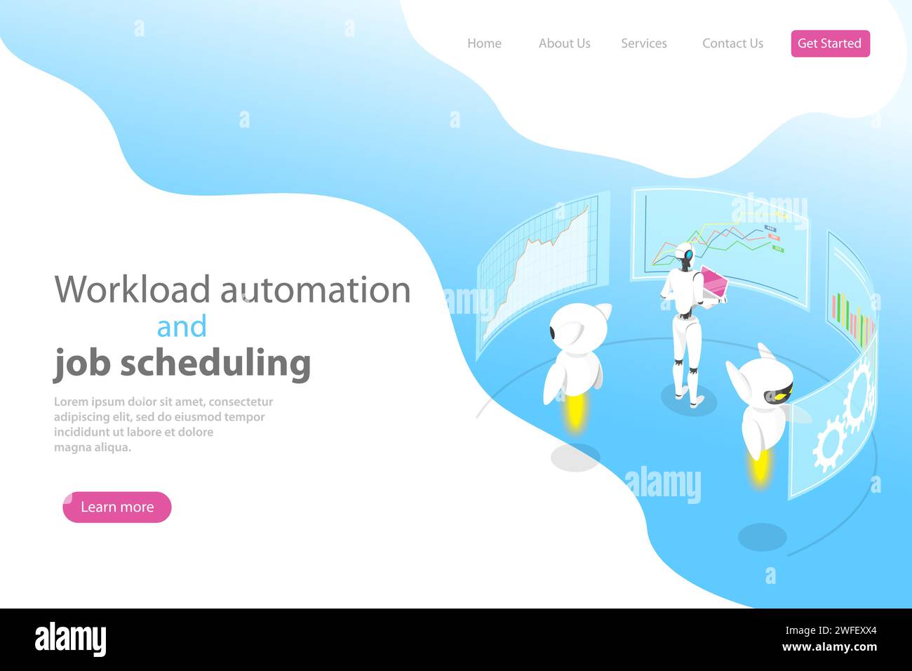 Isometric flat vector landing page template for workload automation ...