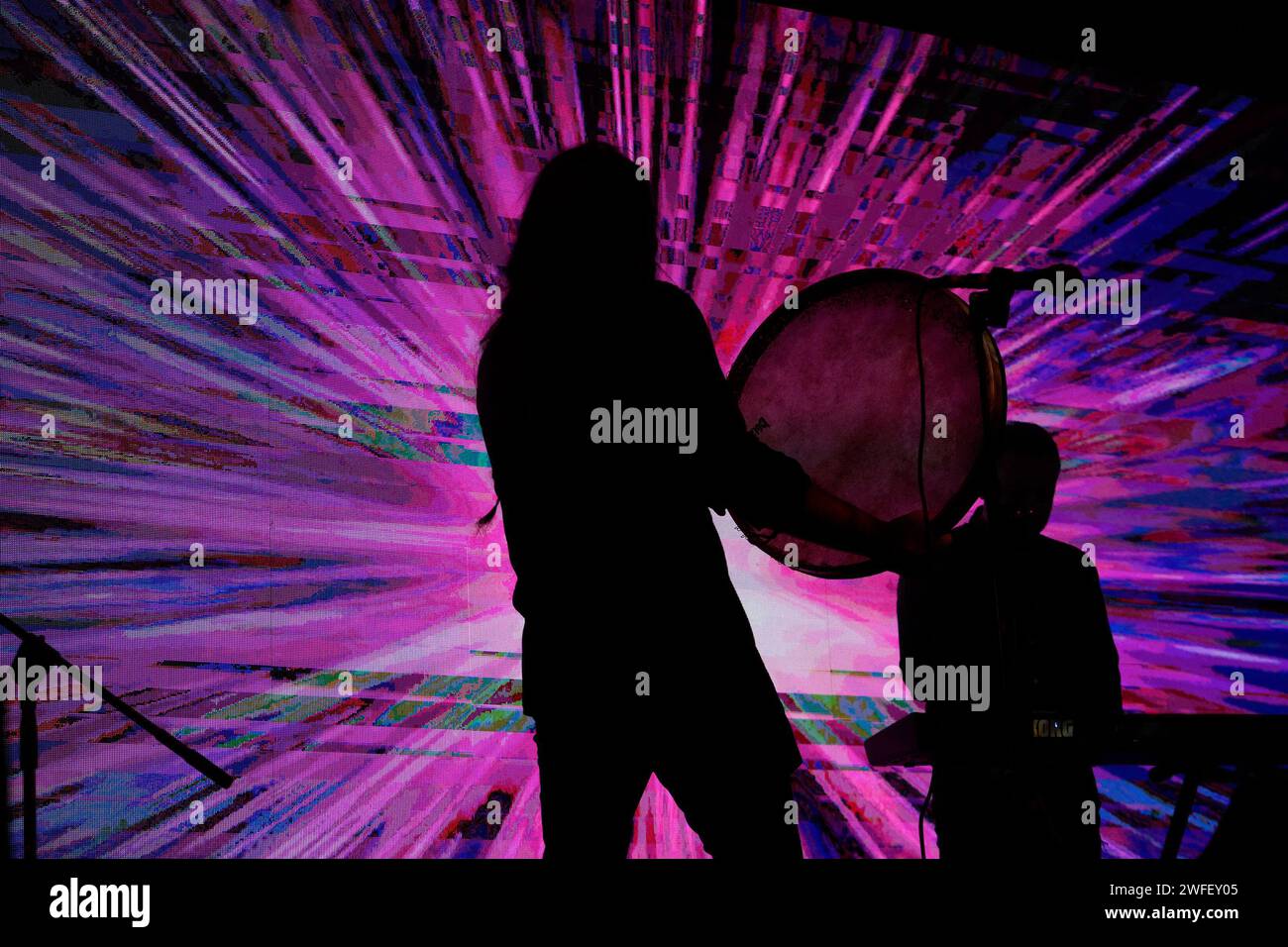 Iranian musician Zorvan plays Daf, a hand-held Persian drum, in a ...