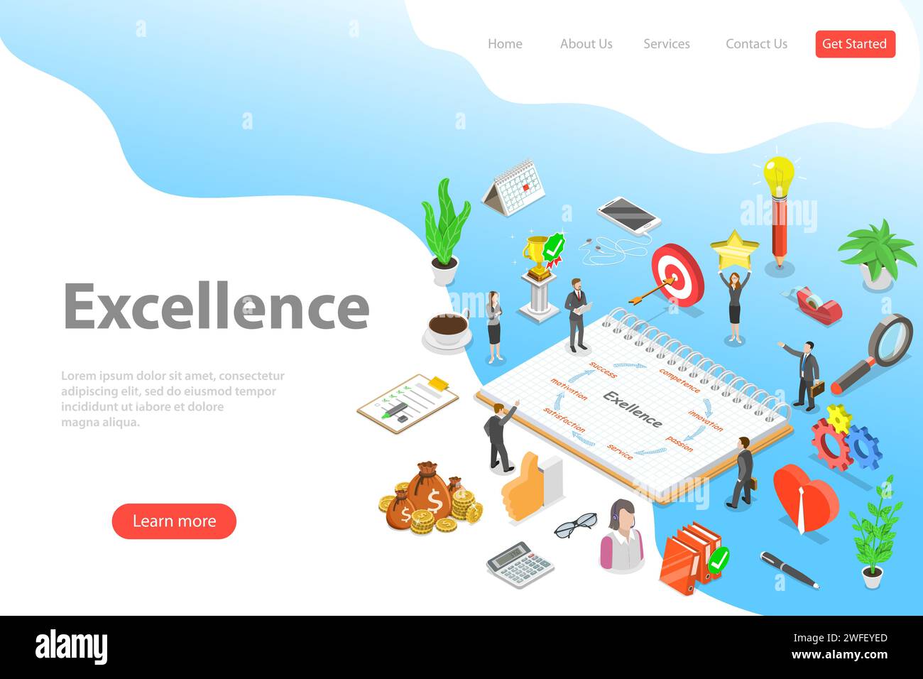 Isometric flat vector landing page template of business excellence ... Isometric flat vector landing page template of business excellence ...