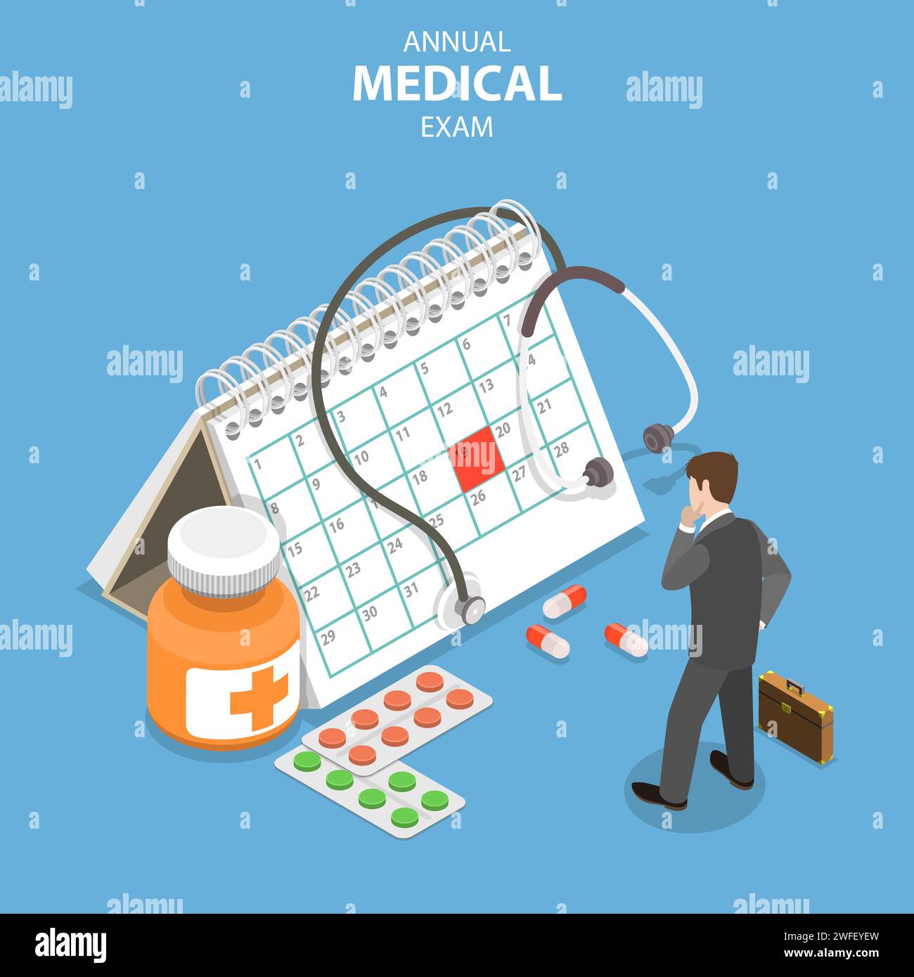 Isometric flat vector concept of annual medical exam, health checkup ...