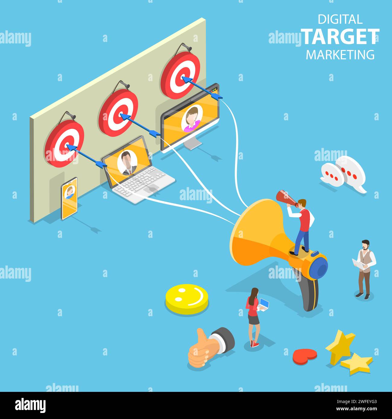 Isometric flat vector concept of digital target marketing, targeted ... Isometric flat vector concept of digital target marketing, targeted ...
