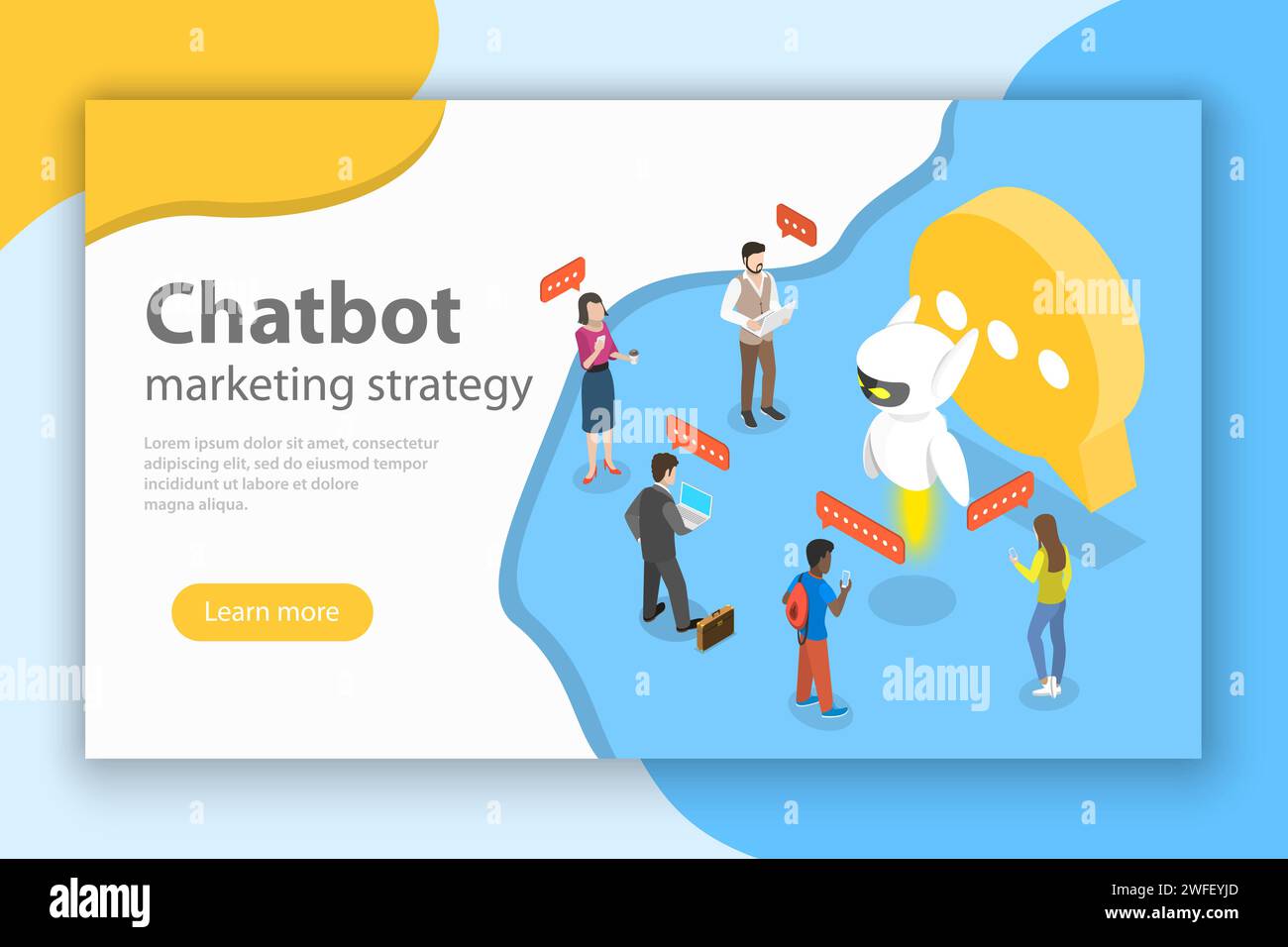 Flat isometric vector concept of chatbot markting strategy, ai, artificial intelligence ...