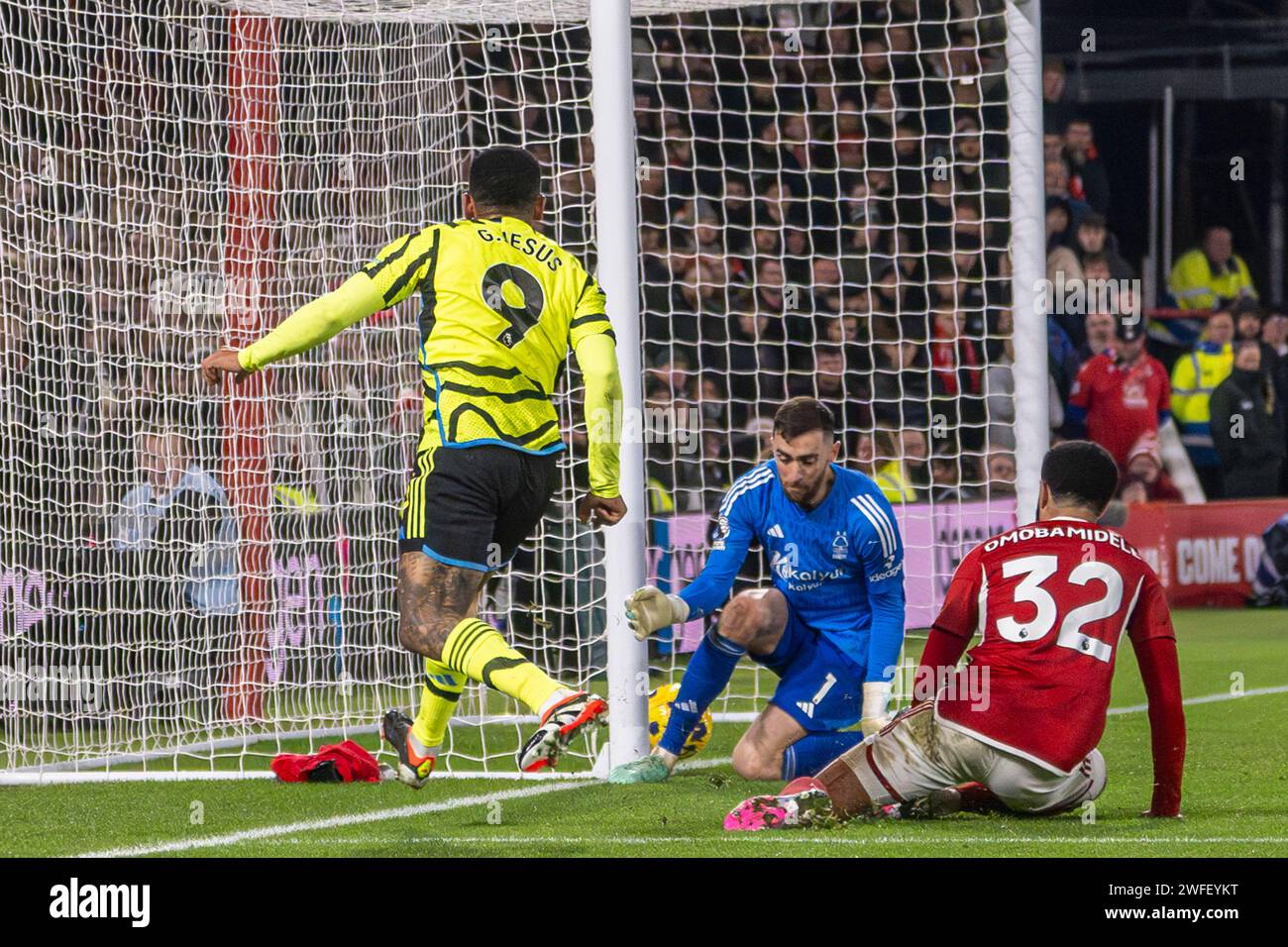 Nottingham, England, Jan 30th 2024: Gabriel Jesus of Arsenal scores the ...
