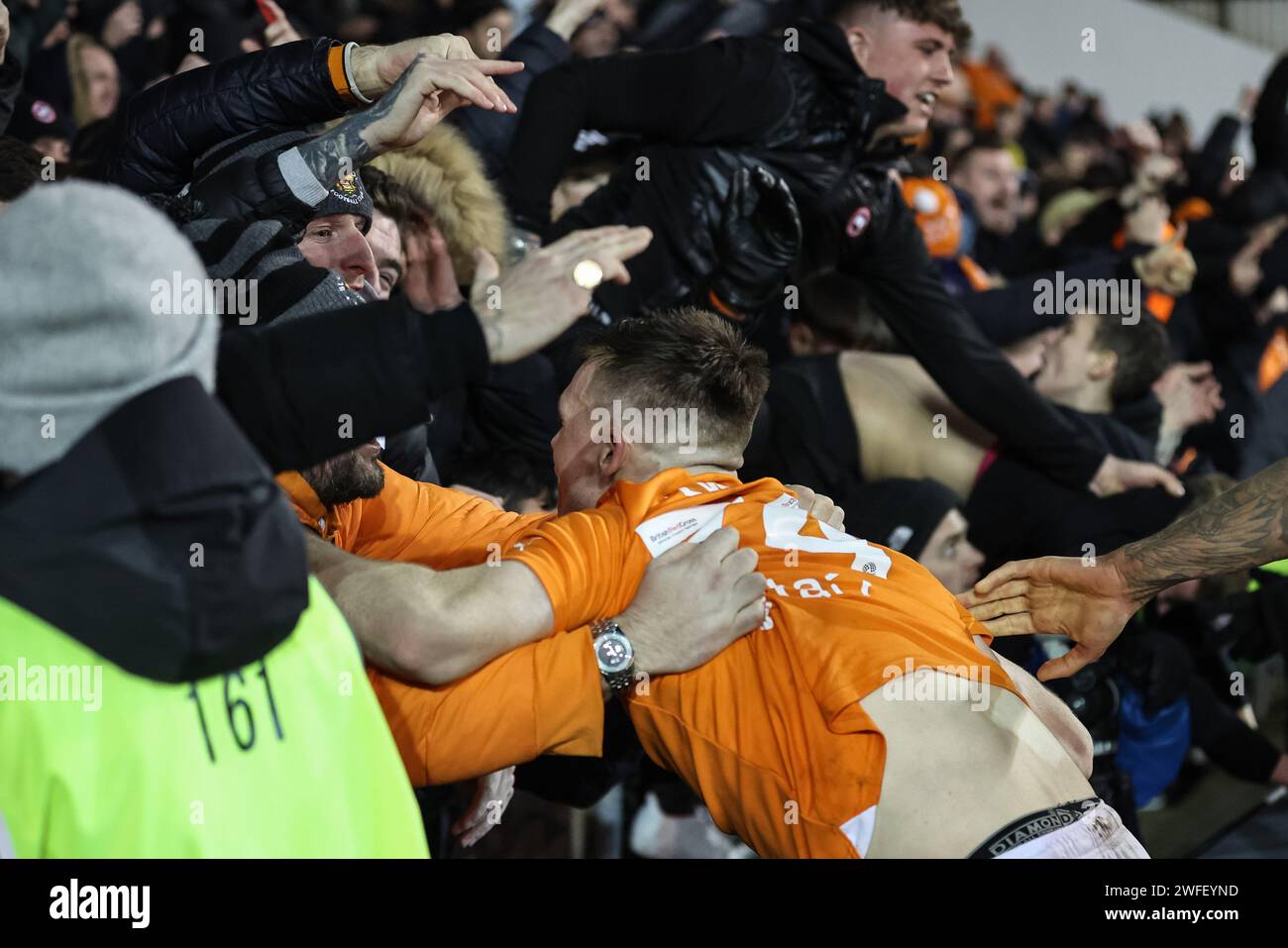 Blackpool, UK. 30th Jan, 2024. Andy Lyons of Blackpool celebrates with ...