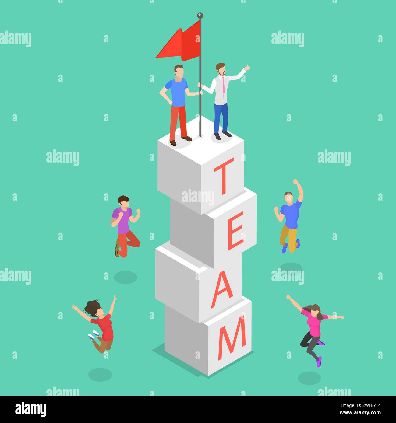 Isometric flat vector concept of successful teamwork, team goal ...