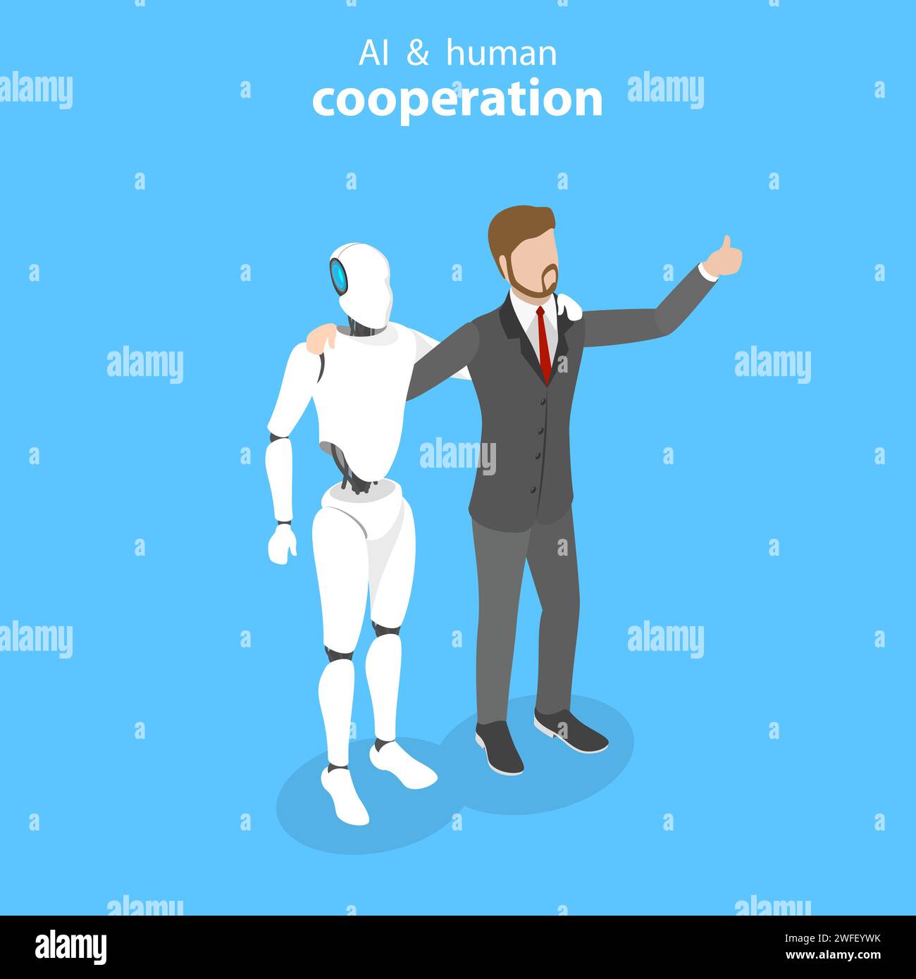Flat isometric vector concept of robot and human cooperation ...