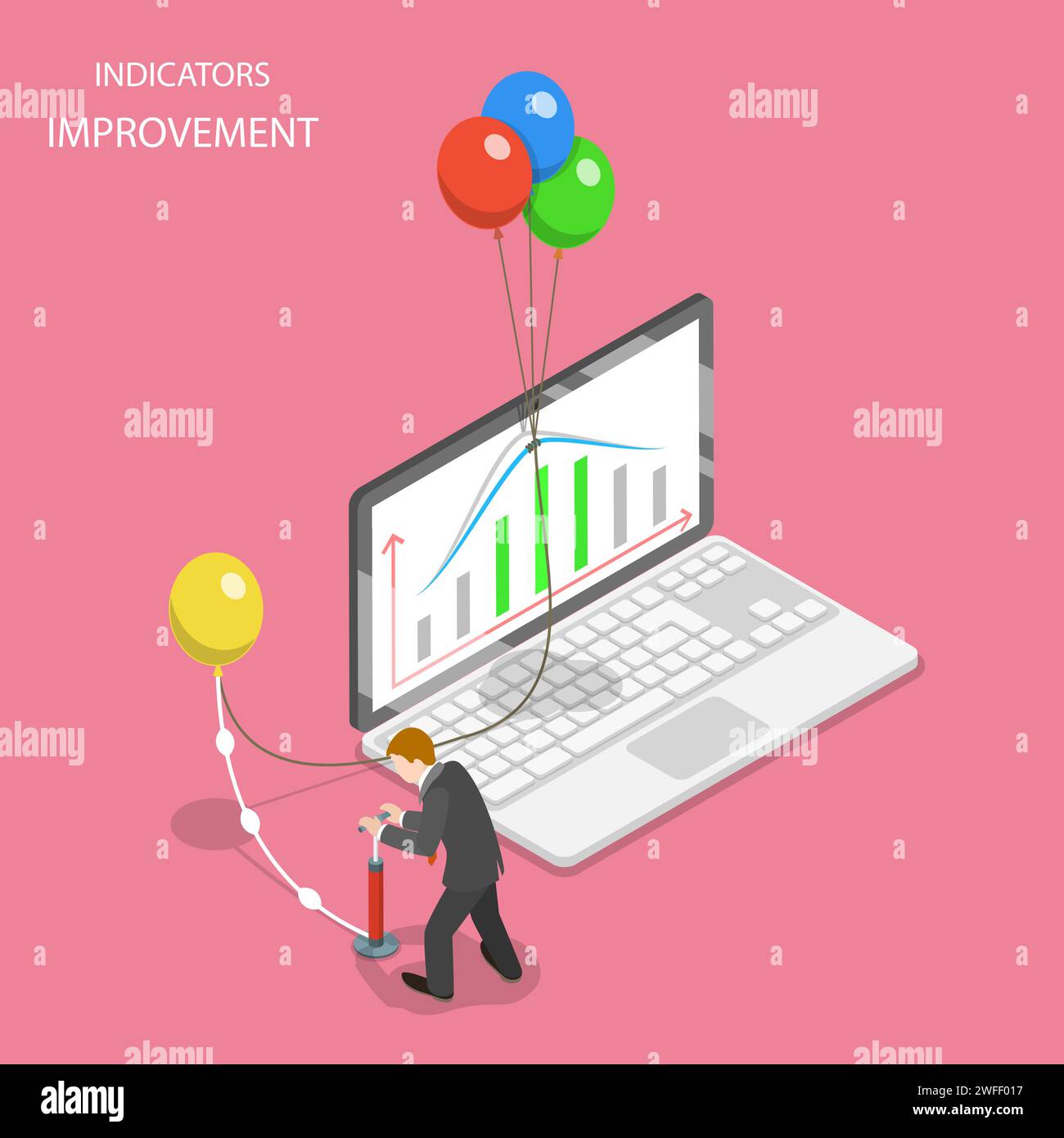 Isometric flat vector concept of indicators improvement, increasing ...