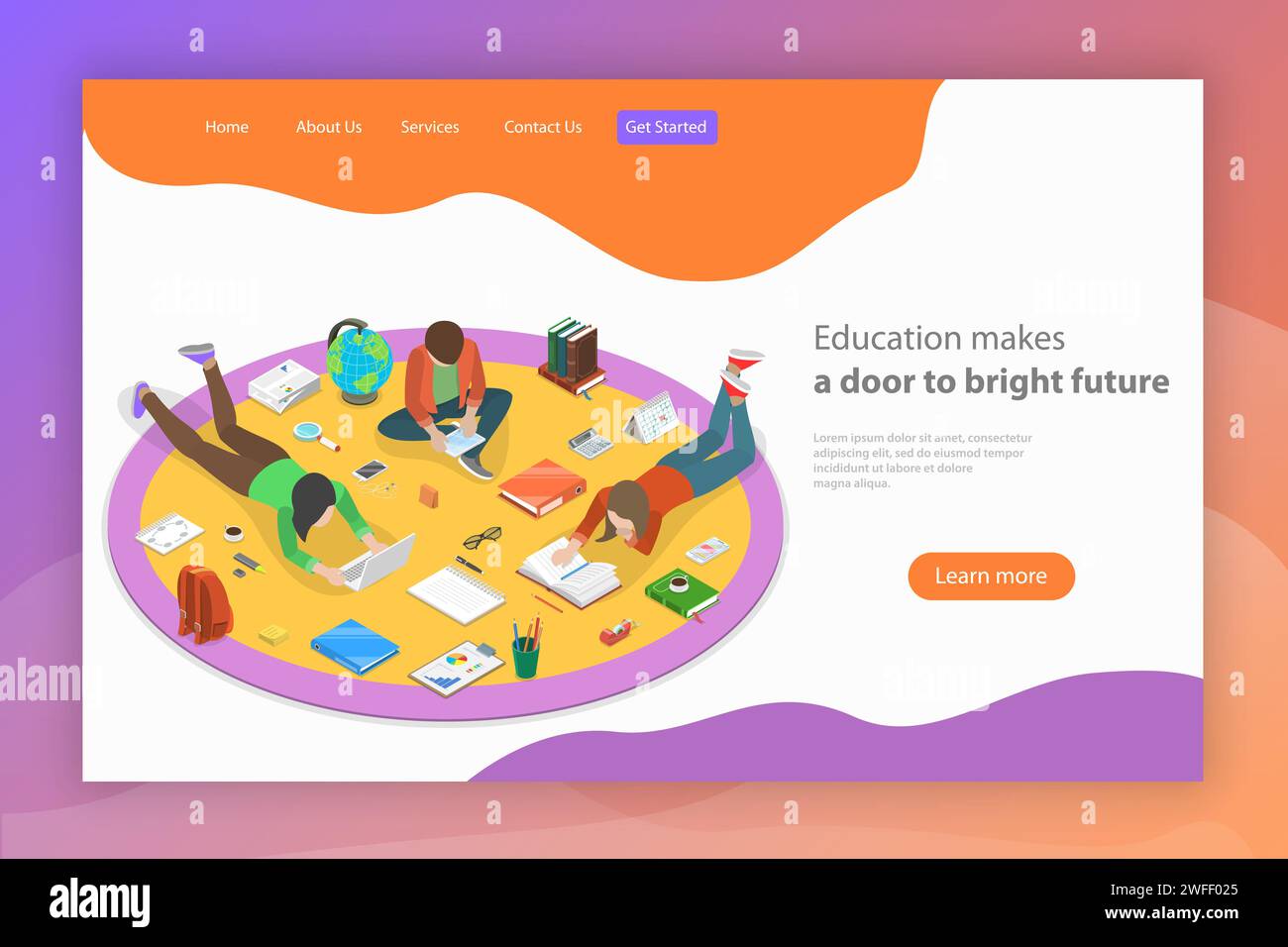 Education makes a door to bright future. Isometric flat vector landing ...