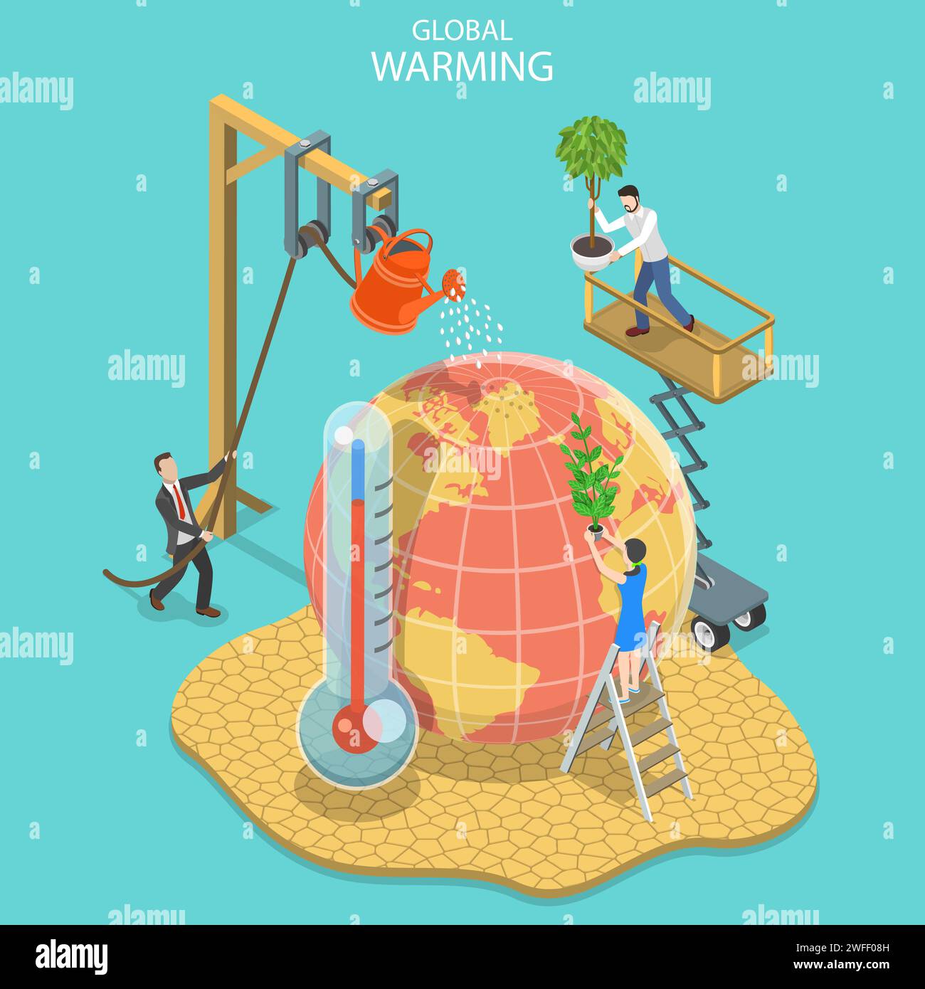 Isometric flat vector concept of global warming, climate change ...