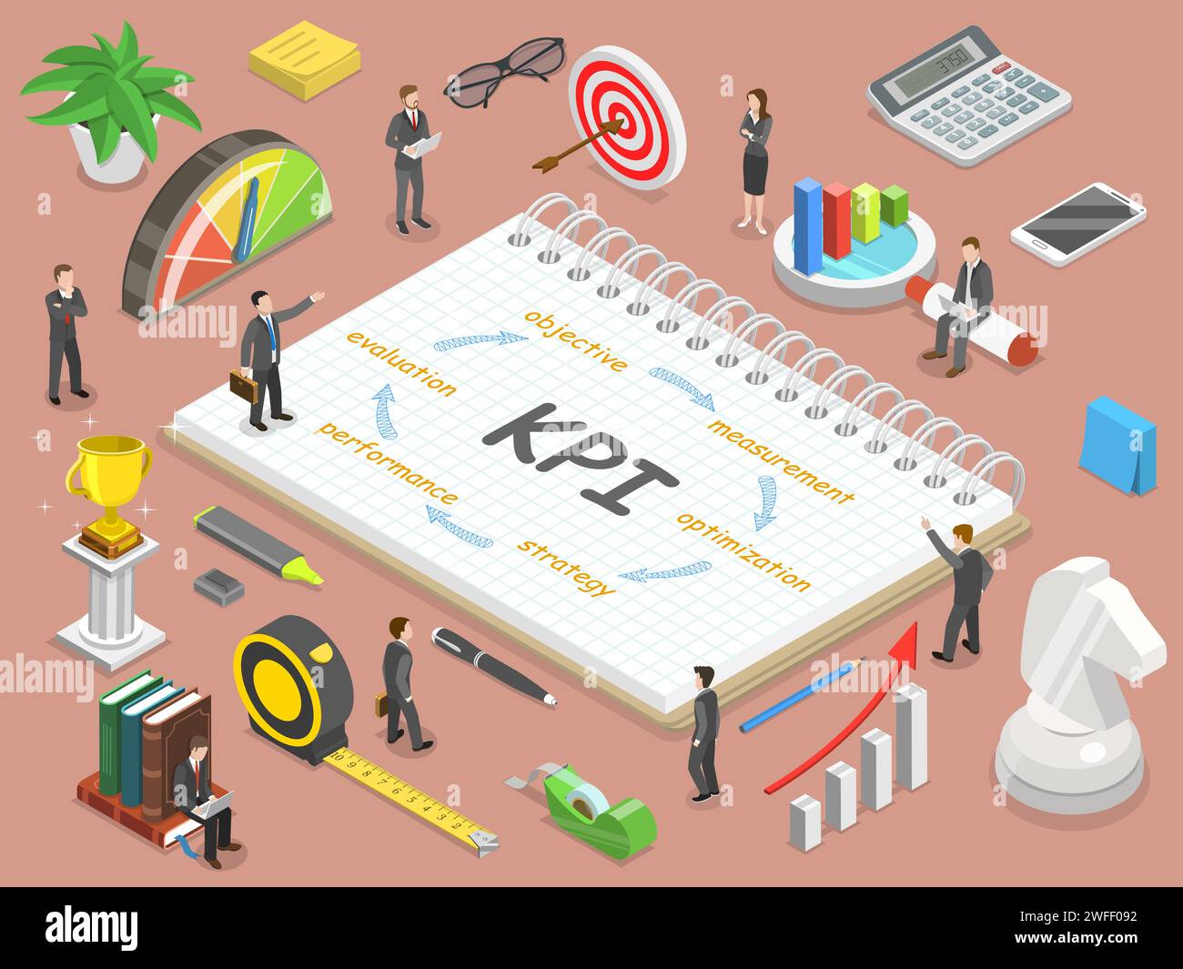 Key Performance Indicator Flat Isometric Vector Concept Renders Major