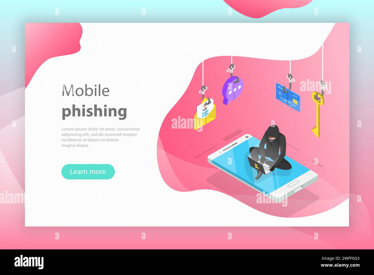 Isometric flat vector concept of phishing, computer virus, hacking, cyber attack Stock Vector ...