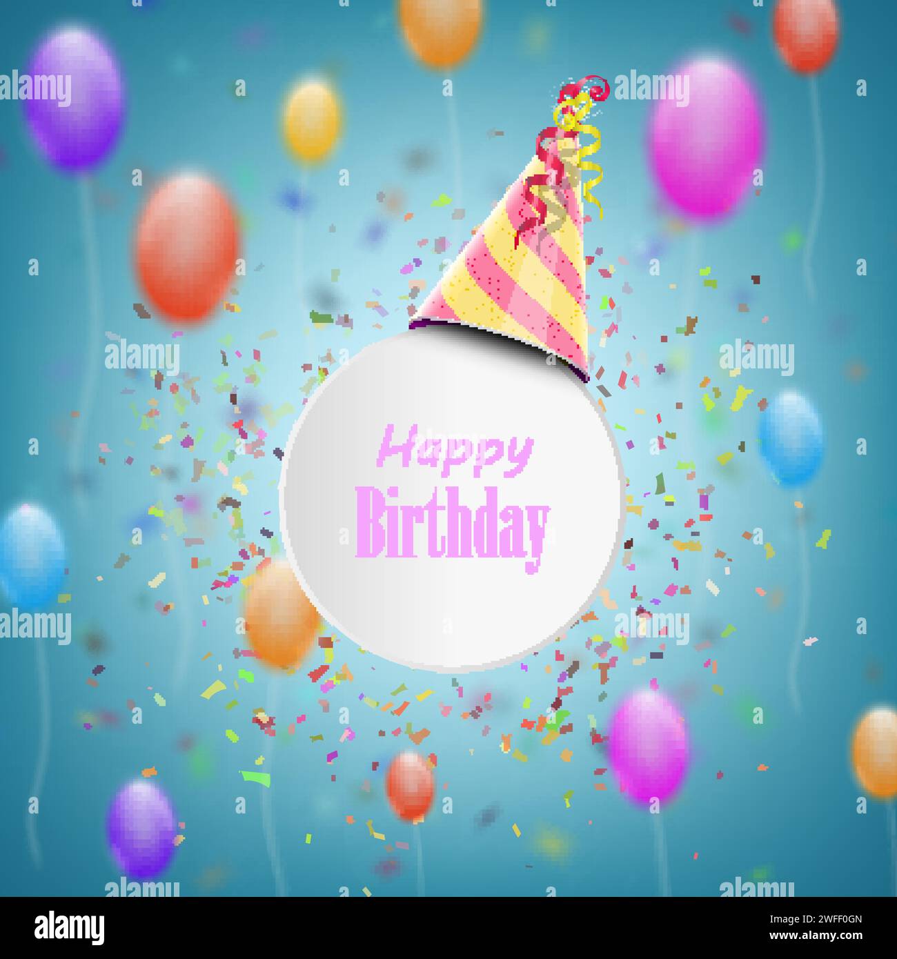 Happy Birthday Composition With Blur Background. Vector Illustration ...