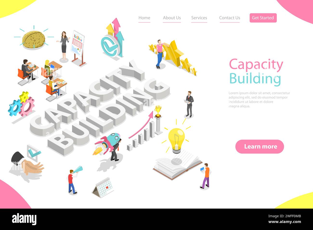 Isometric flat vector landing page template of capacity building ...