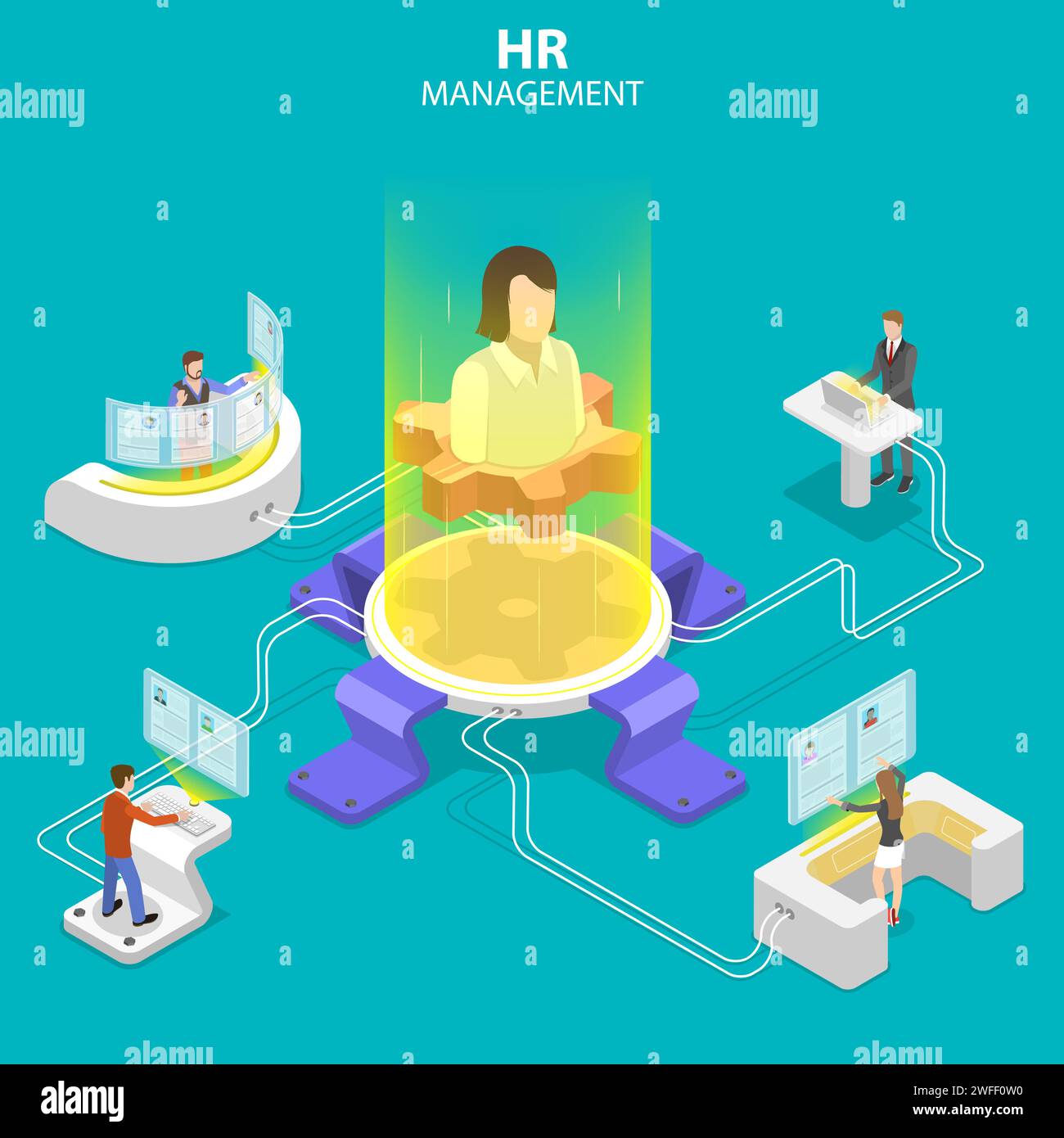 Isometric flat vector concept of headhunting, recruitment, HR manager ...