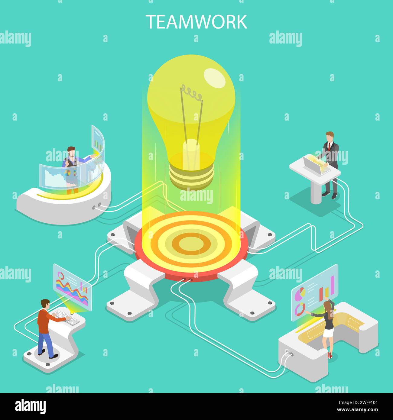 Flat isometric vector concept of effective teamwork, business team ...