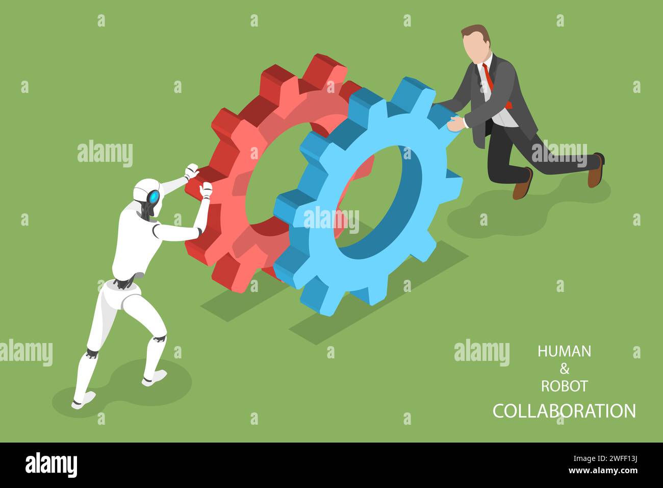 Flat isometric vector concept of robot and human collaboration ...