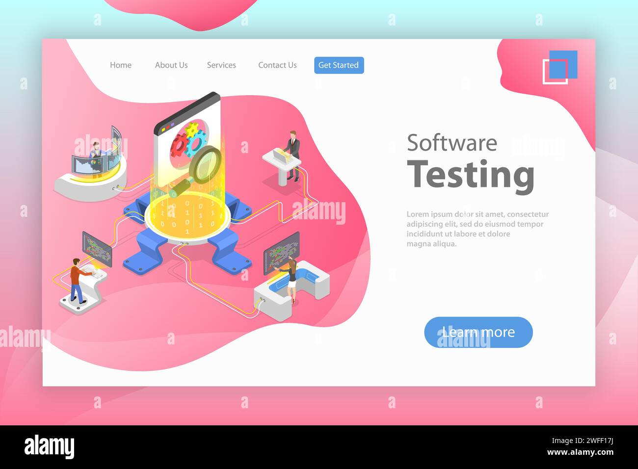 Isometric Flat Vector Landing Pate Template Of Software Quality
