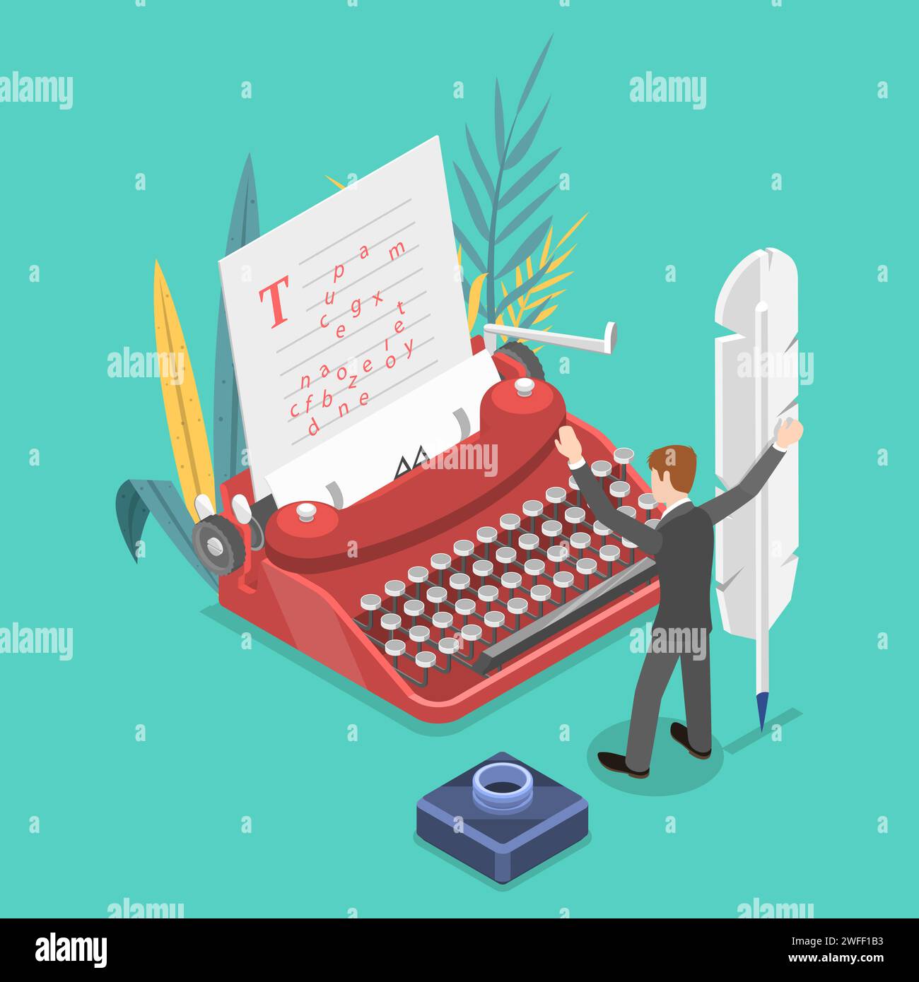 Isometric flat vector concept story writing, of an author is about to ...