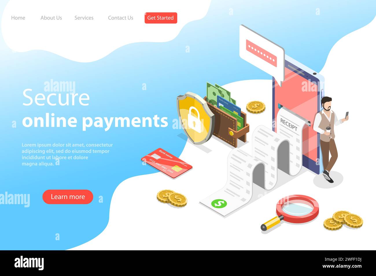 Flat isometric vector landing page template of secure online payment ...