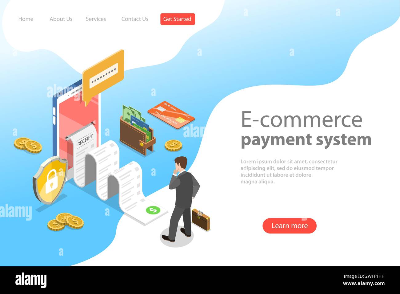 Flat isometric vector landing page template of e-commerce payment ...