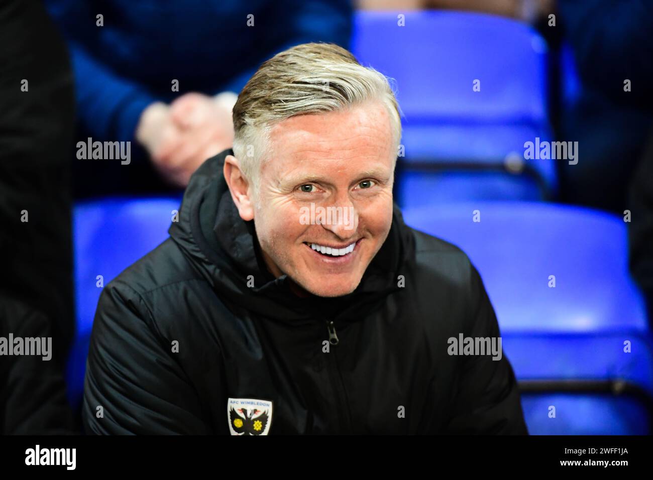 Manager Johnnie Jackson (Manager AFC Wimbledon) smiles during the EFL ...