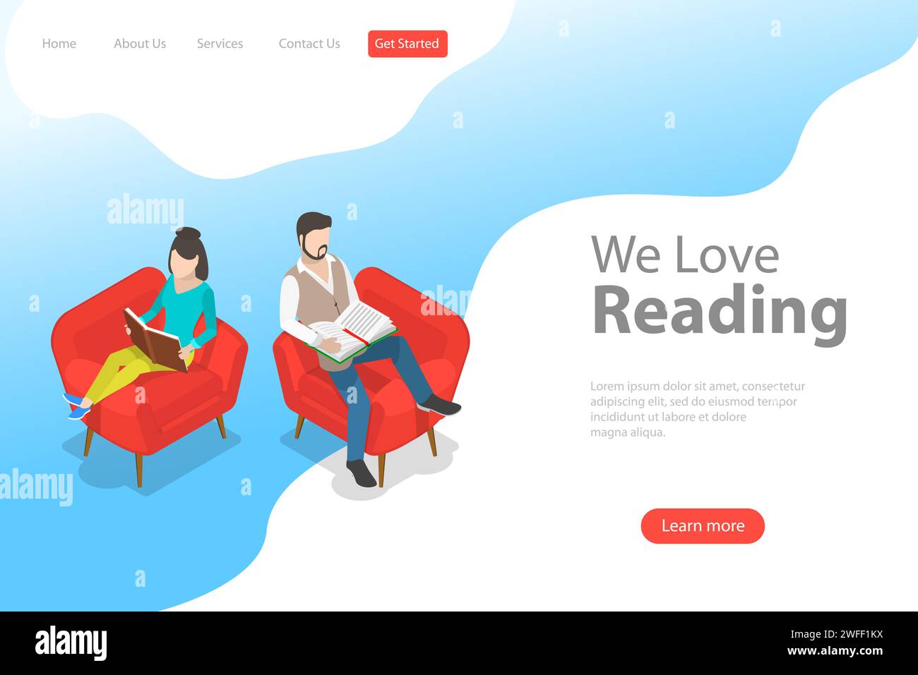 Isometric flat vector landing page template of reading, favorite book ...