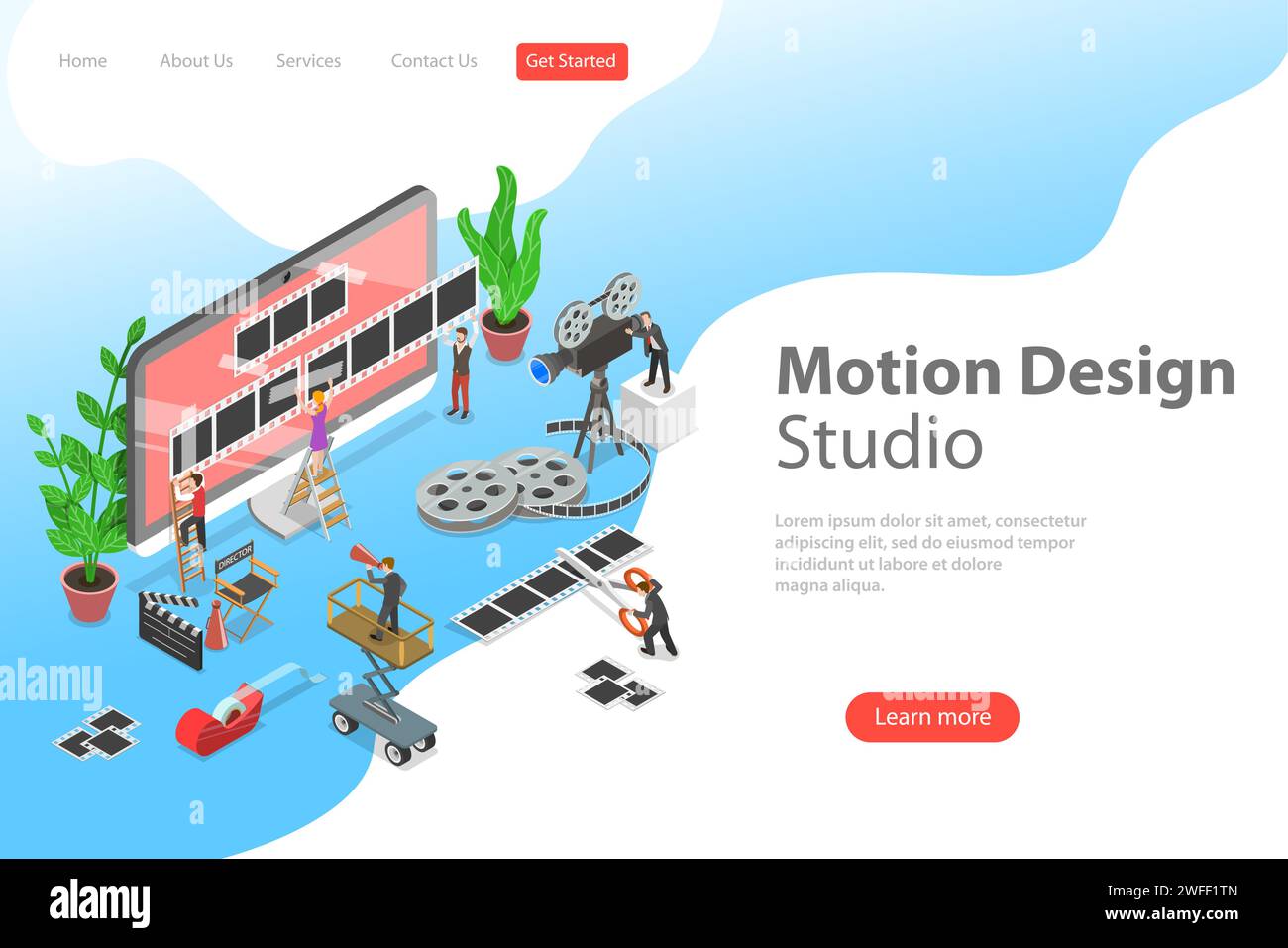 Isometric flat vector landing page template of motion design studio ...
