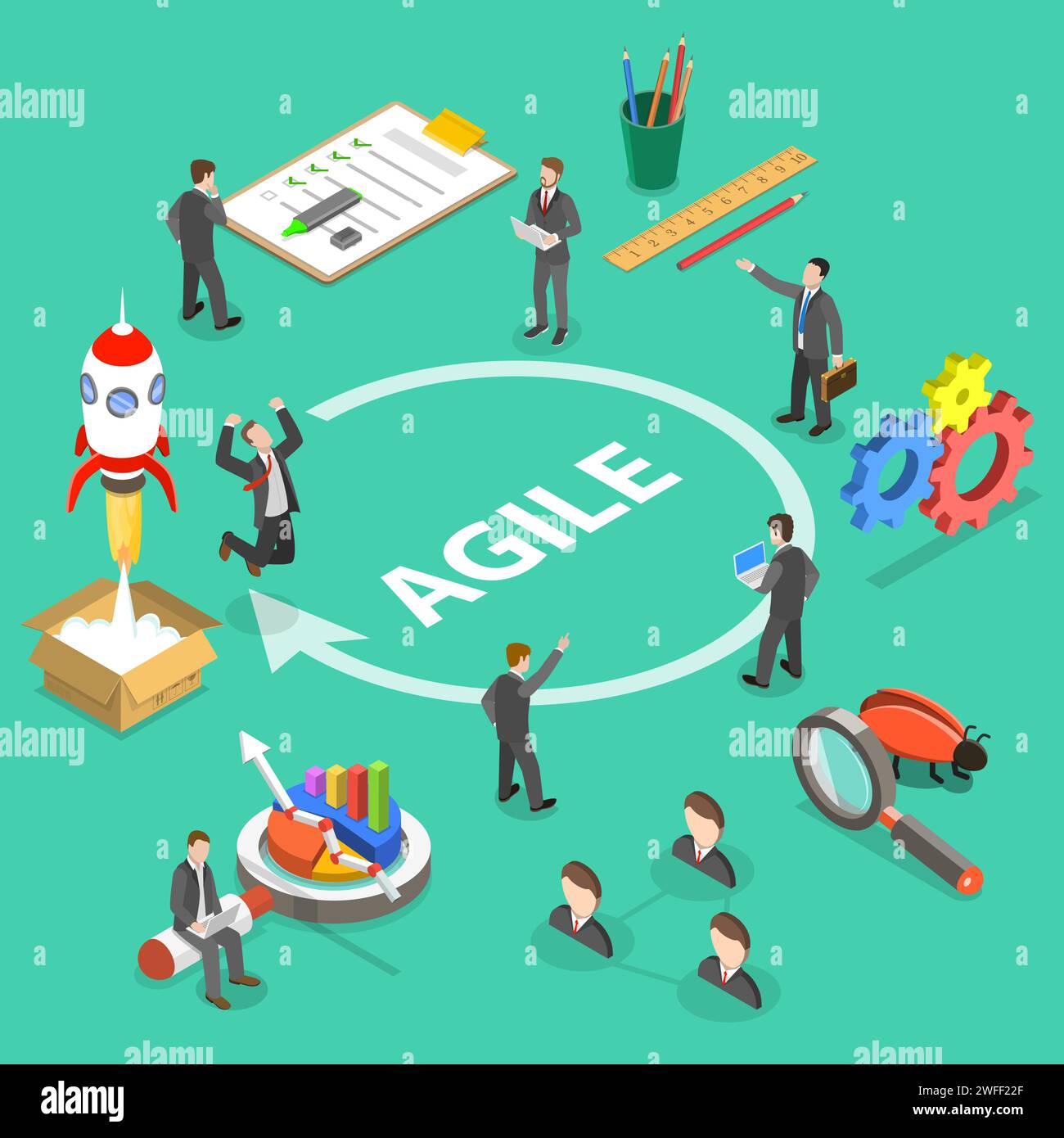Flat Isometric Vector Concept Of Agile Methodology Software Product Development Stock Vector