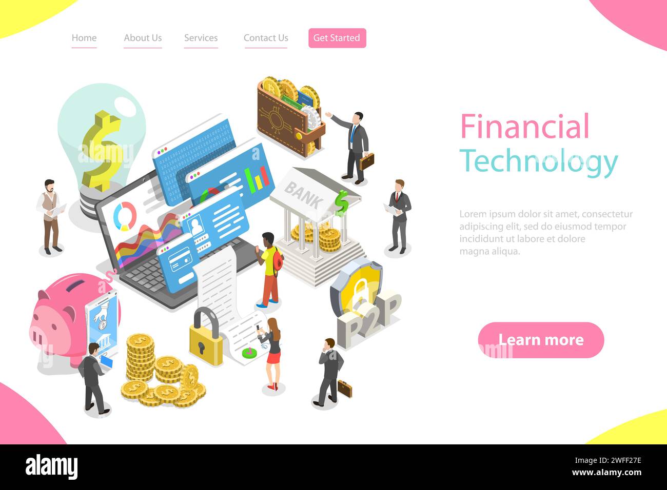 Isometric flat vector landing page template of fintech, financial ...