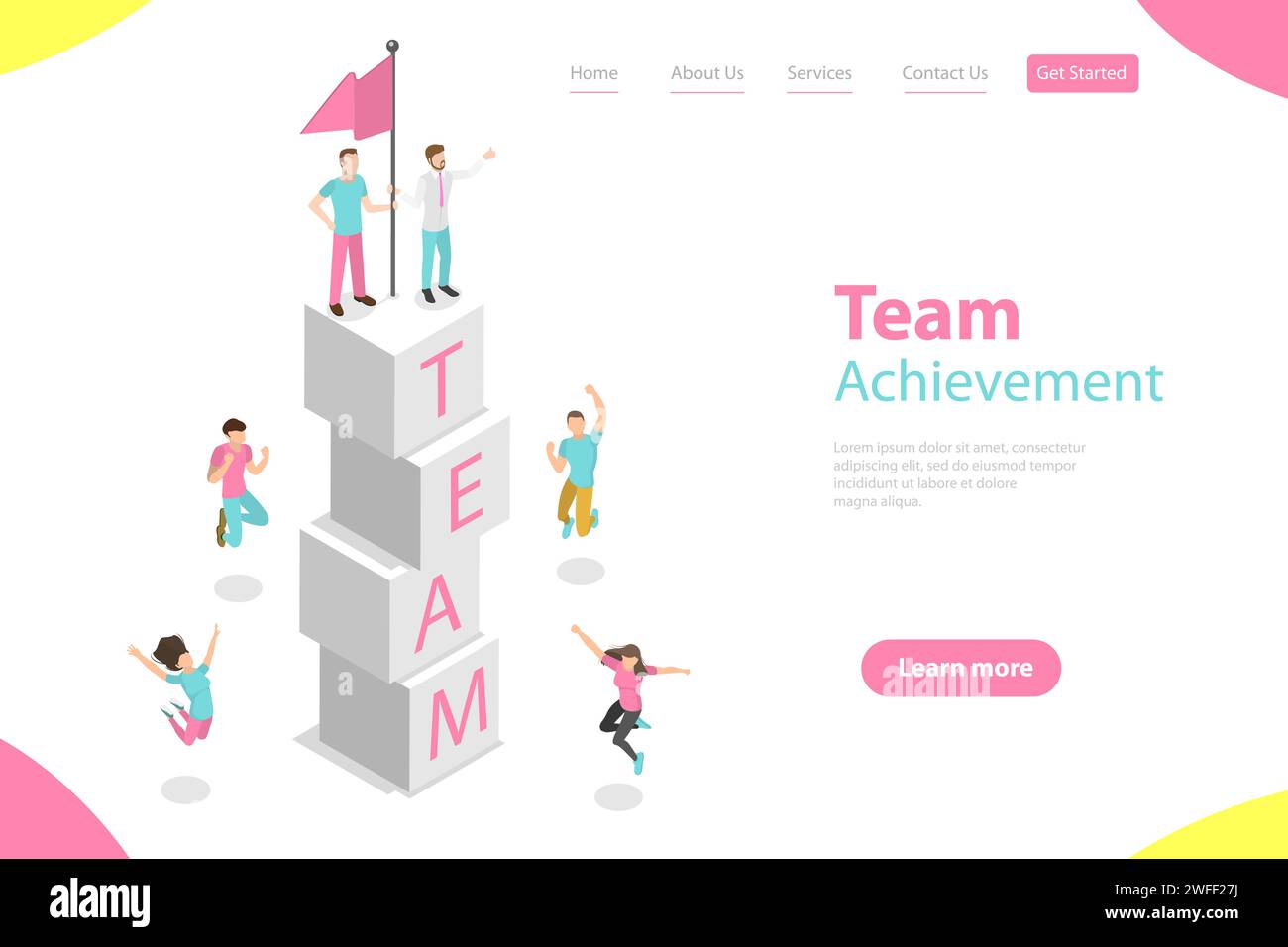 Isometric Flat Vector Landing Page Template of Successful Teamwork, Team Goal Achievement and ...