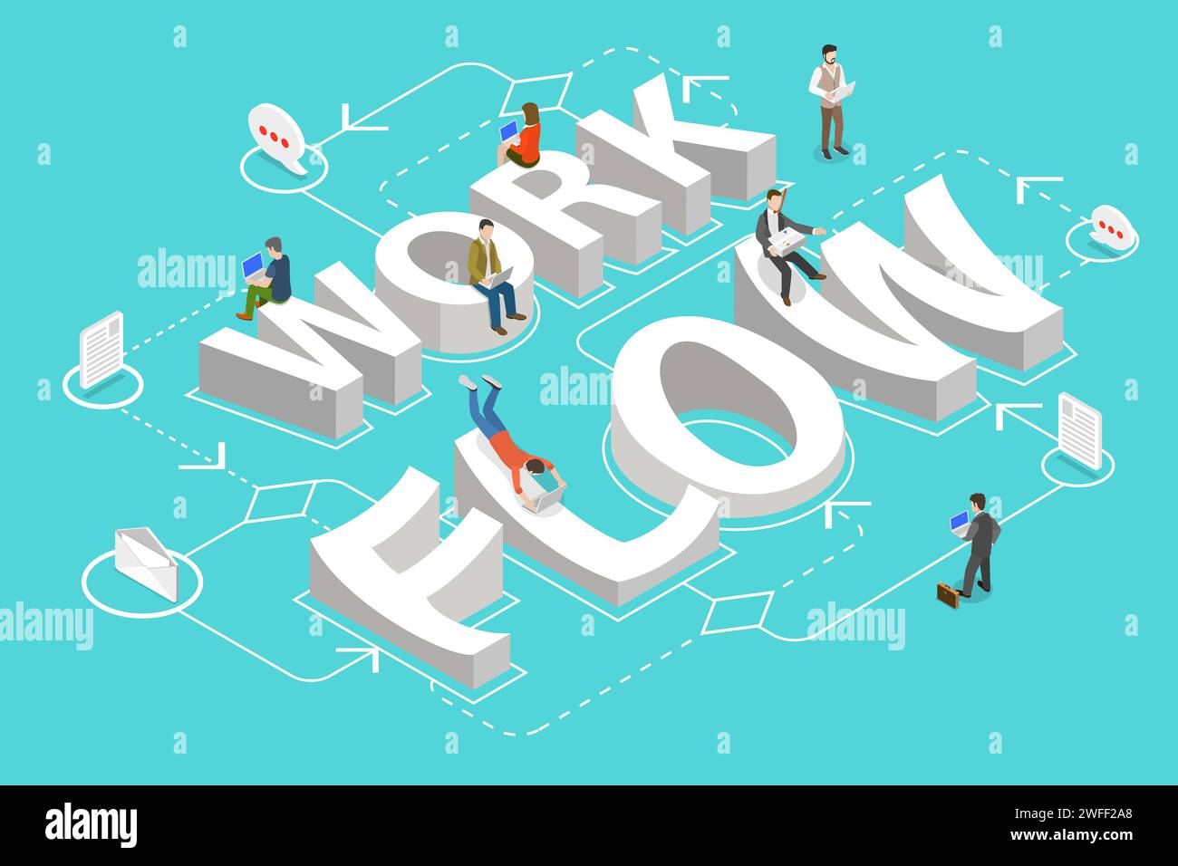Flat isometric vector concept of workflow management, business process ...