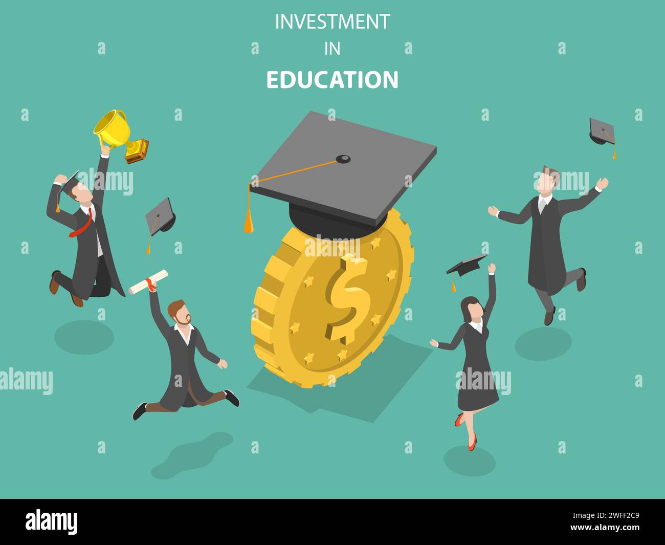 Flat isometric vector concept of investment in education, money savings ...