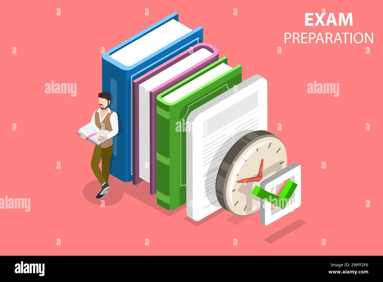 Flat isometric vector concept of exam preparation, school test ...