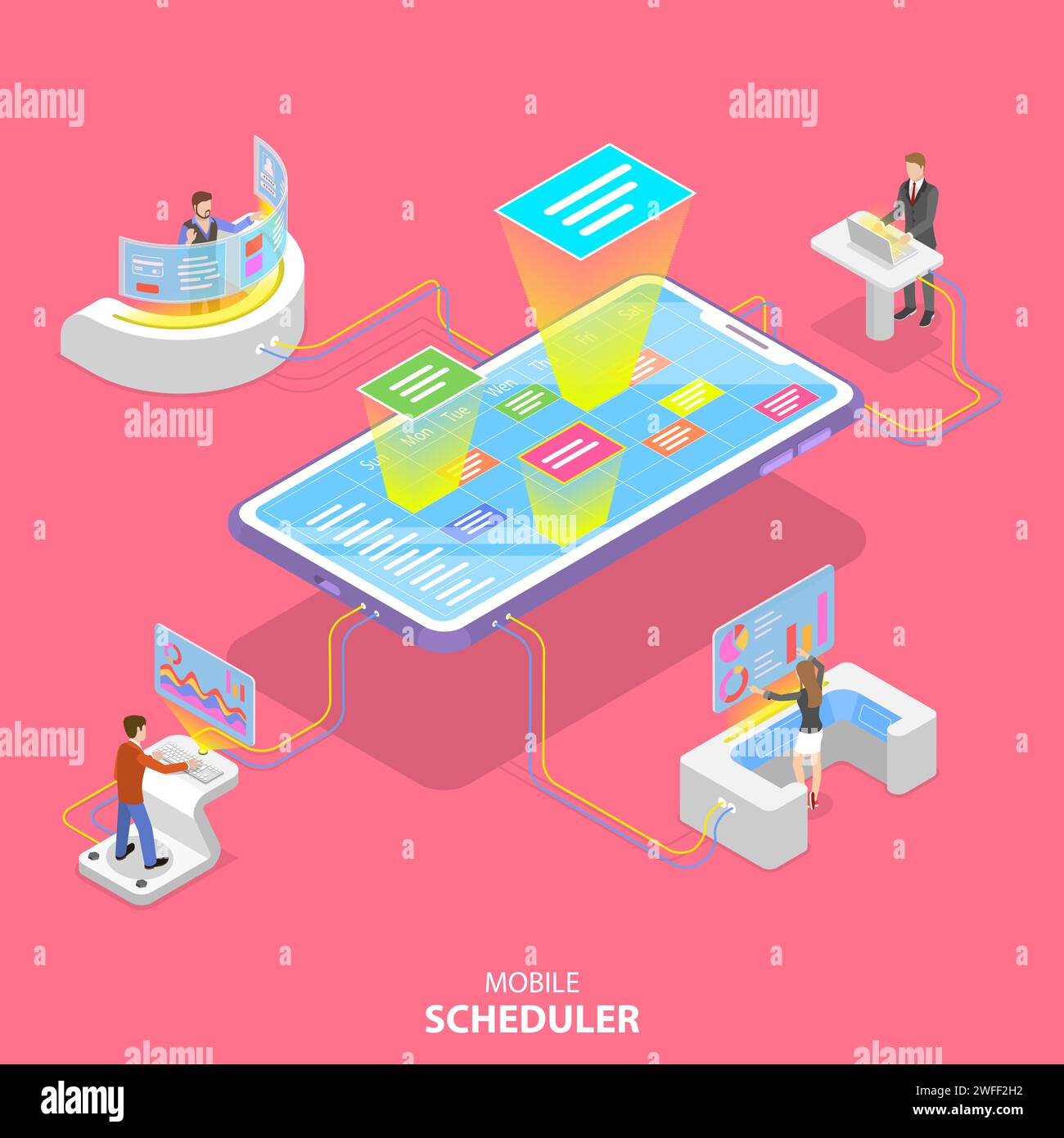 Flat isometric vector concept of mobile scheduler, business planning ...