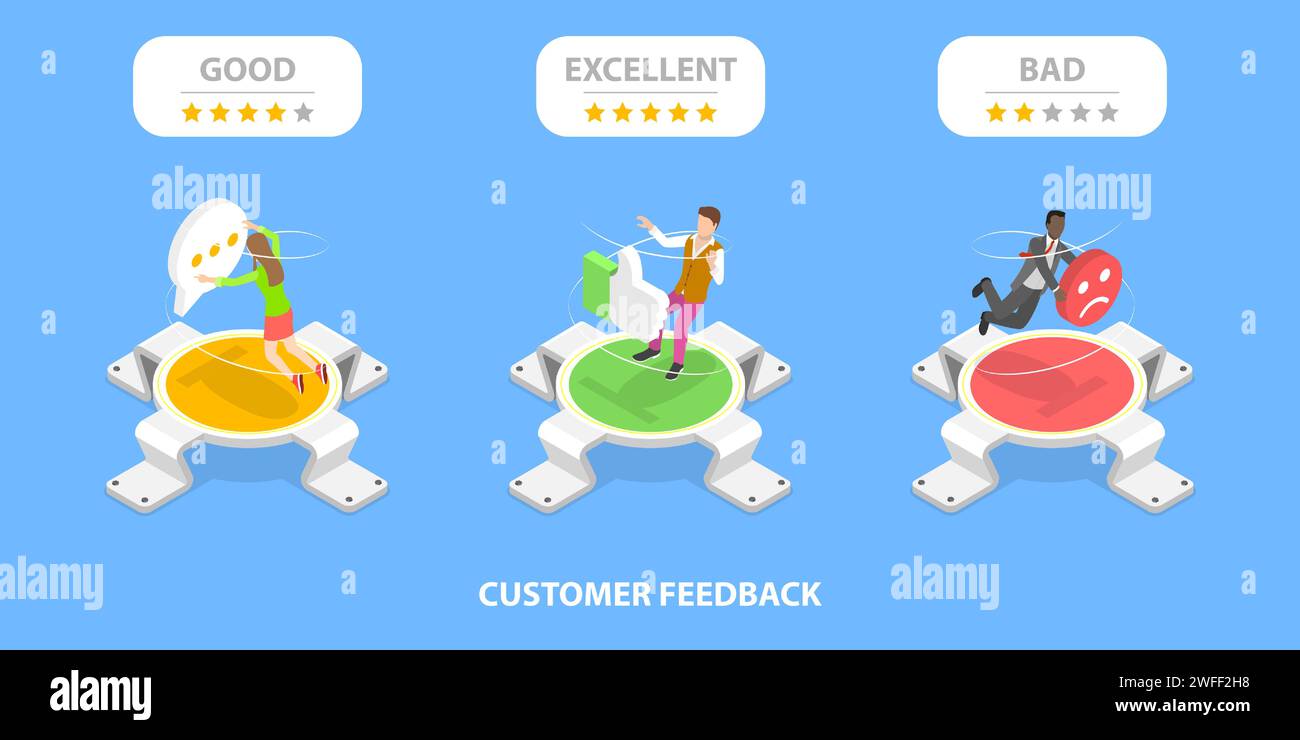 3D Isometric Flat Vector Concept of Excellent, Bad and Good Customer Feedbacks, Positive Opinion ...