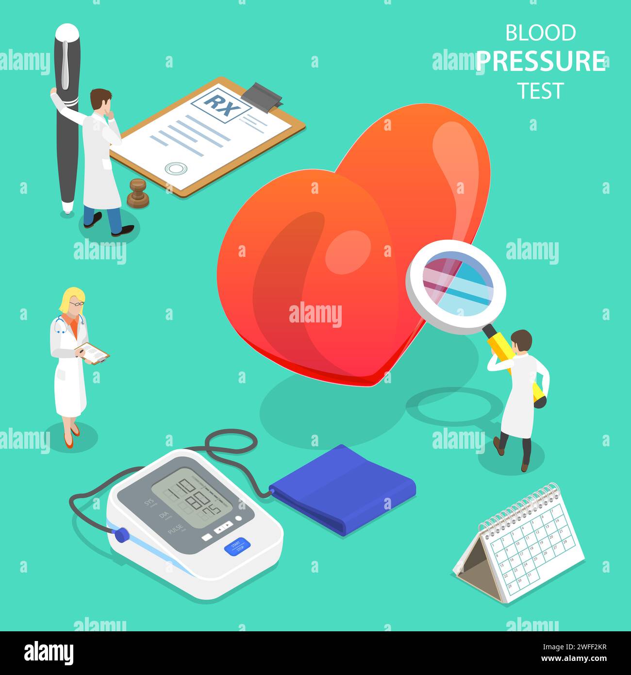 Isometric flat vector concept of blood pressure test, medical digital ...