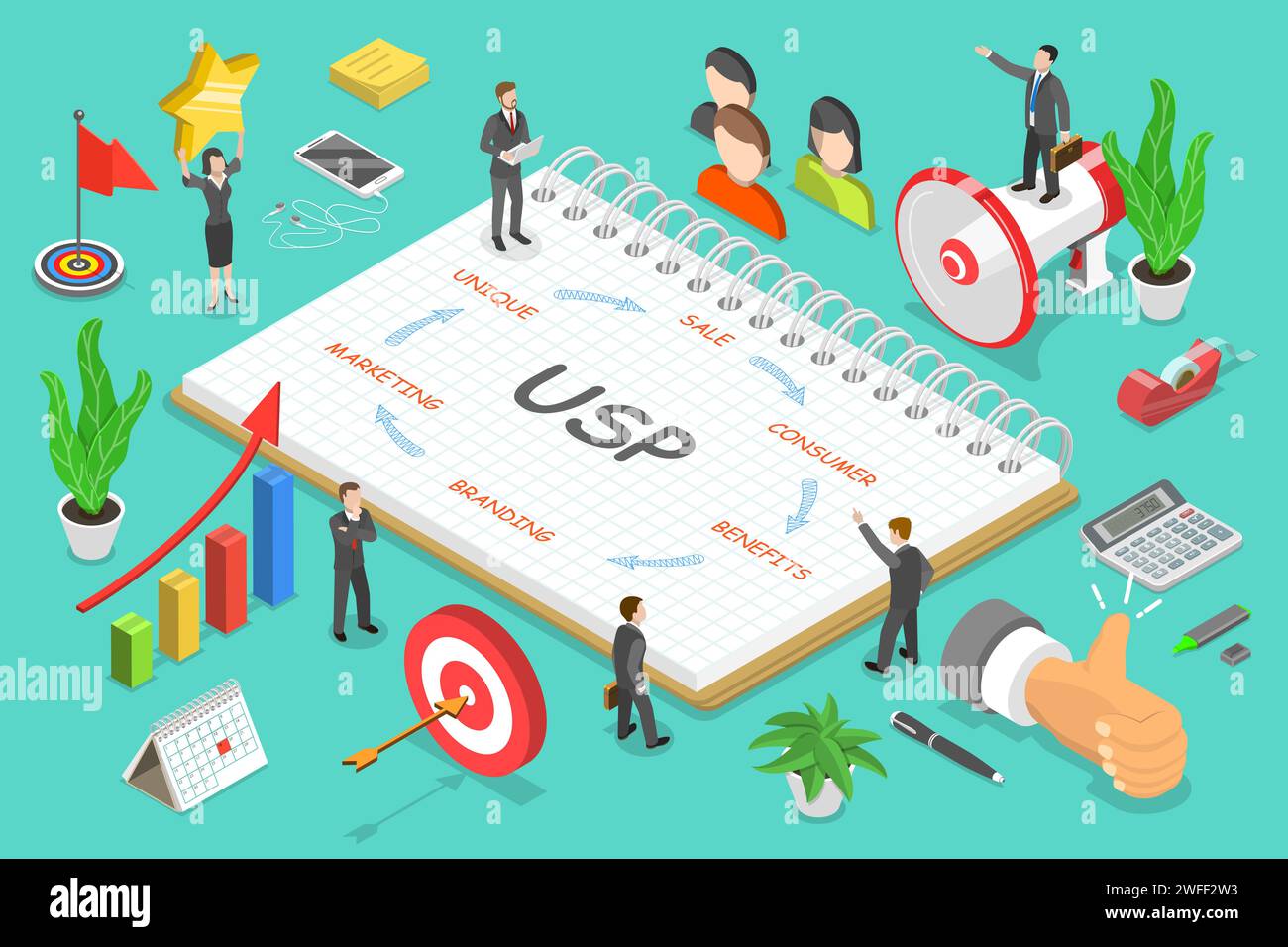 USP - unique selling proposition isometric flat vector concept Stock ...