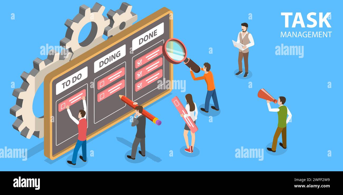 3D Isometric Flat Vector Concept of Task Management Process, Scheduling ...