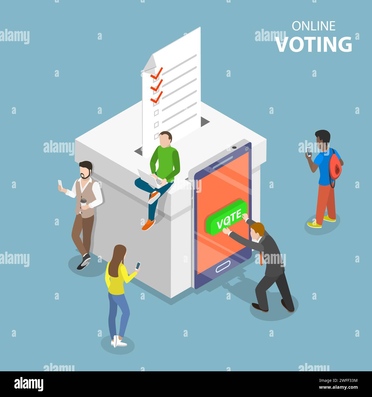 Flat isometric vector concept voting online, e-voting, election internet system Stock Vector ...