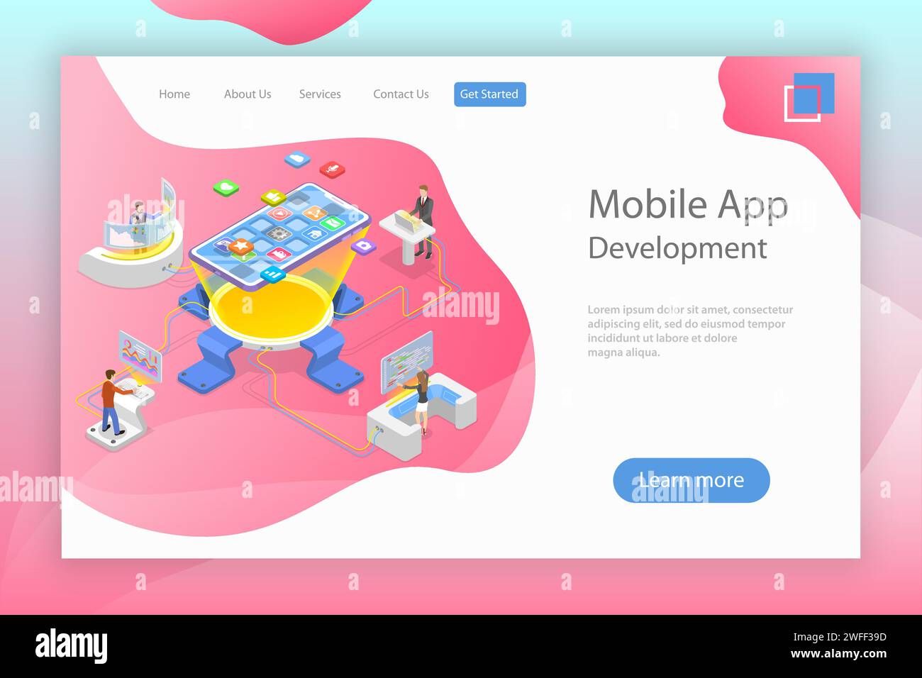 Flat isometric vector landing page template of mobile app development ... Flat isometric vector landing page template of mobile app development ...