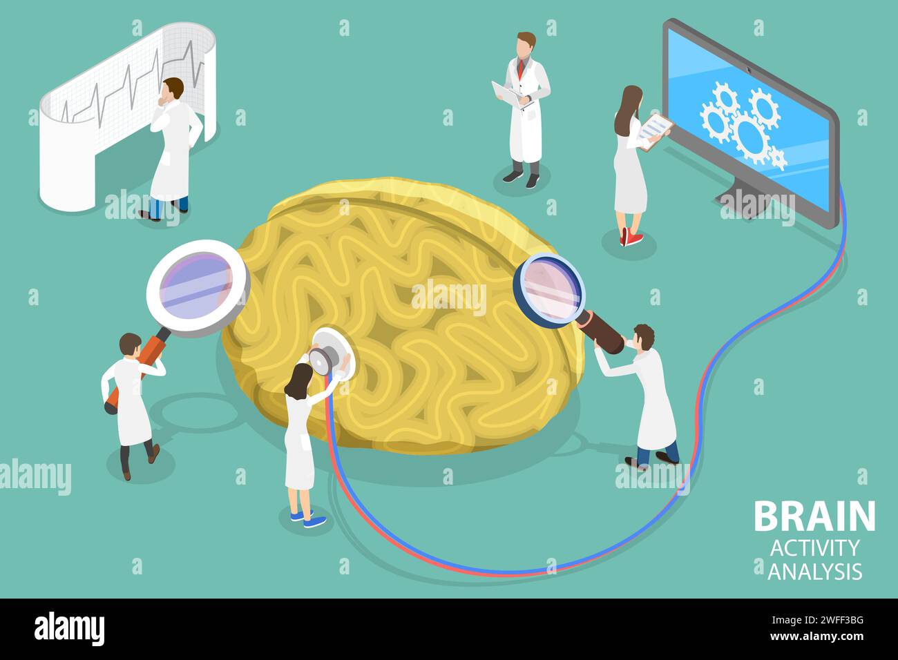 3D Isometric Flat Vector Concept of Monitoring and Measuring Brain ...