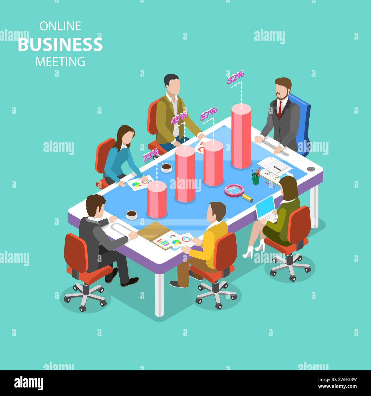 Isometric flat vector concept of business meeting, online conference ...