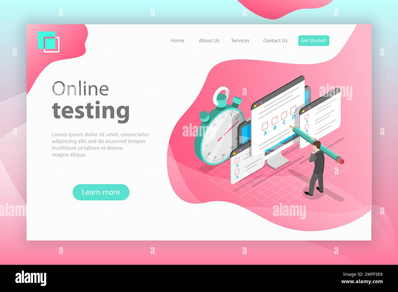 Isometric flat vector landing page header for online testing ...