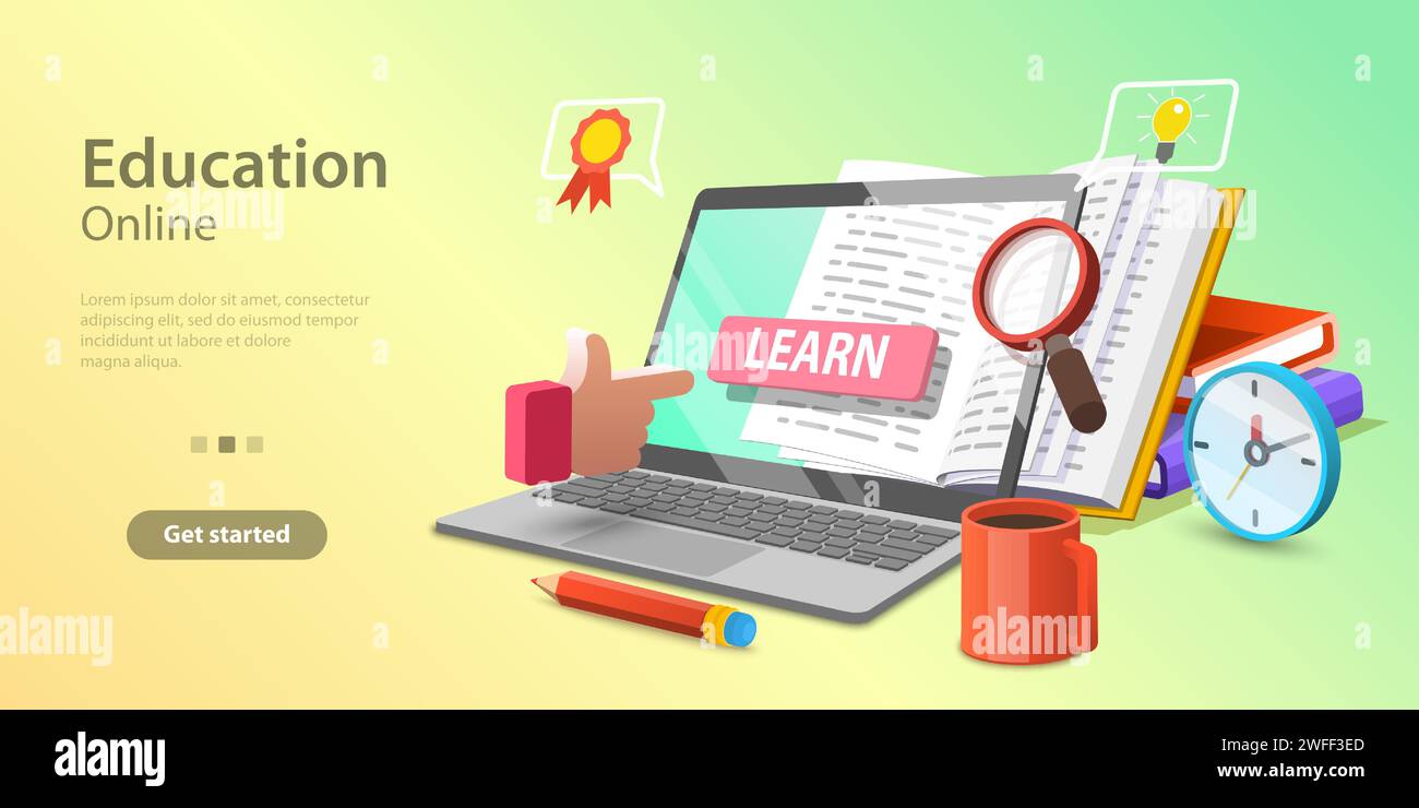 3d Online Education Concept, Landing Page Template for Website ...