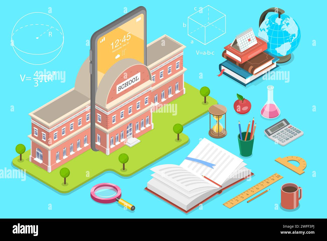3D Isometric Flat Vector Concept of Online School, Distance Courses and ...